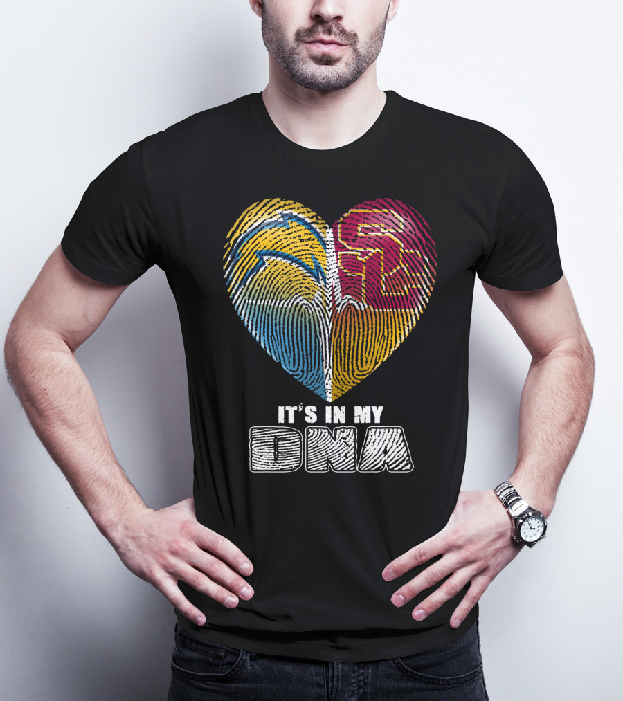 It's In My Dna Chargers Usc Fingerprint Heart T-Shirt