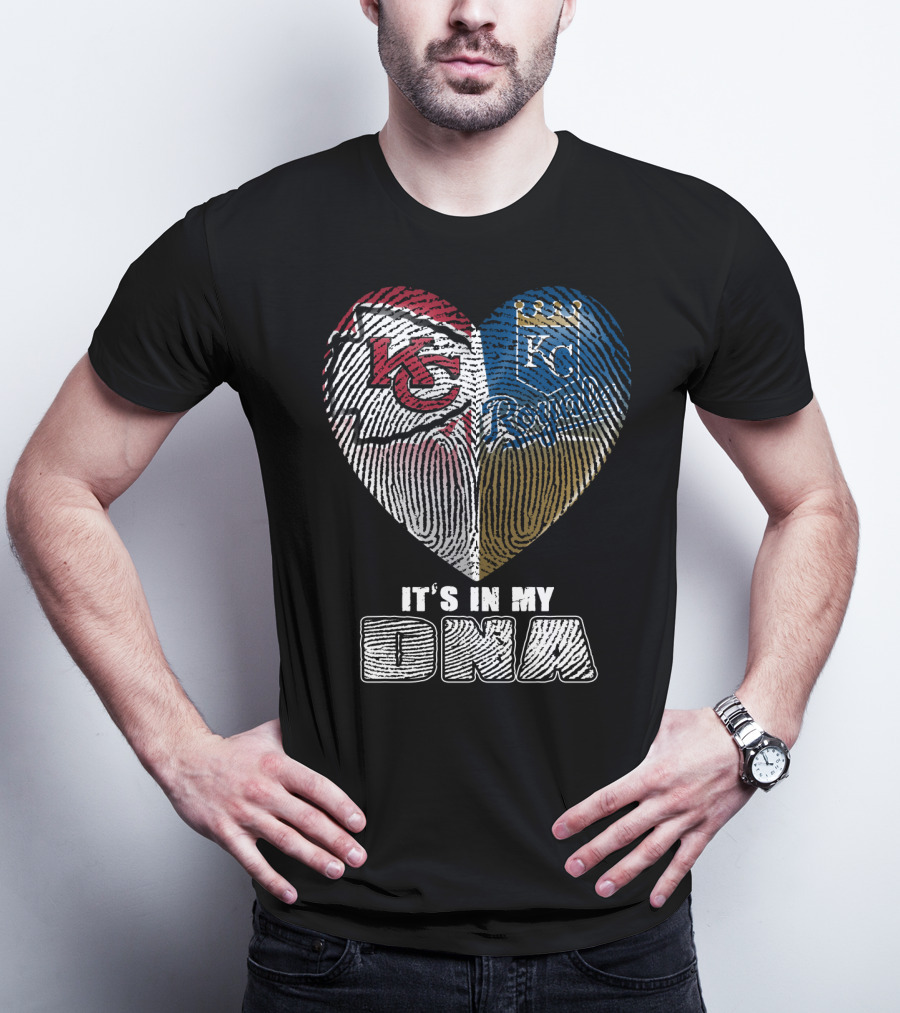 It's In My Dna Kansas City Chiefs Royals Heart Fingerprint T-Shirt