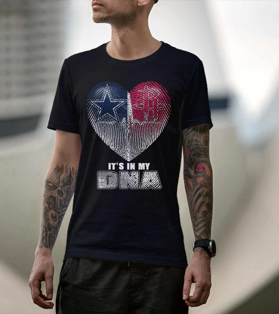 It's In My Dna Dallas Houston Heart Fingerprint T-Shirt