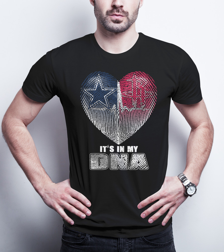 It's In My Dna Dallas Houston Heart Fingerprint T-Shirt