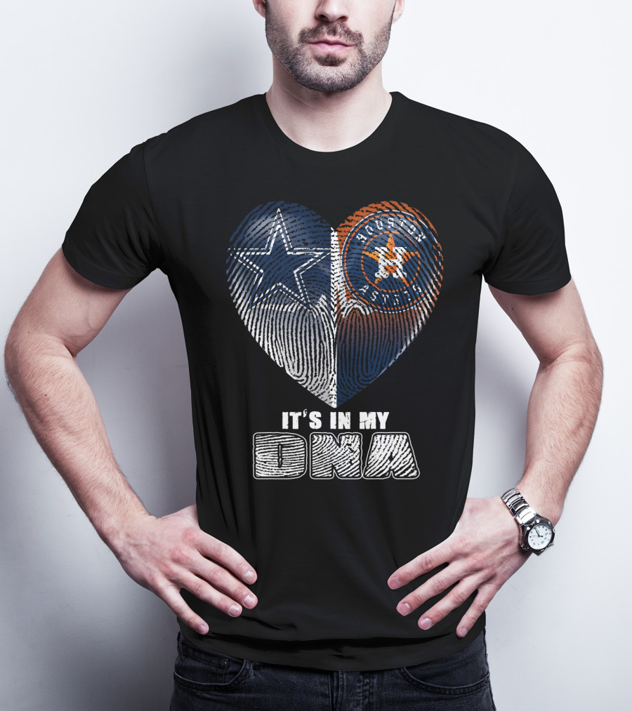 It's In My Dna Dallas Cowboys Houston Astros Heart Fingerprint T-Shirt