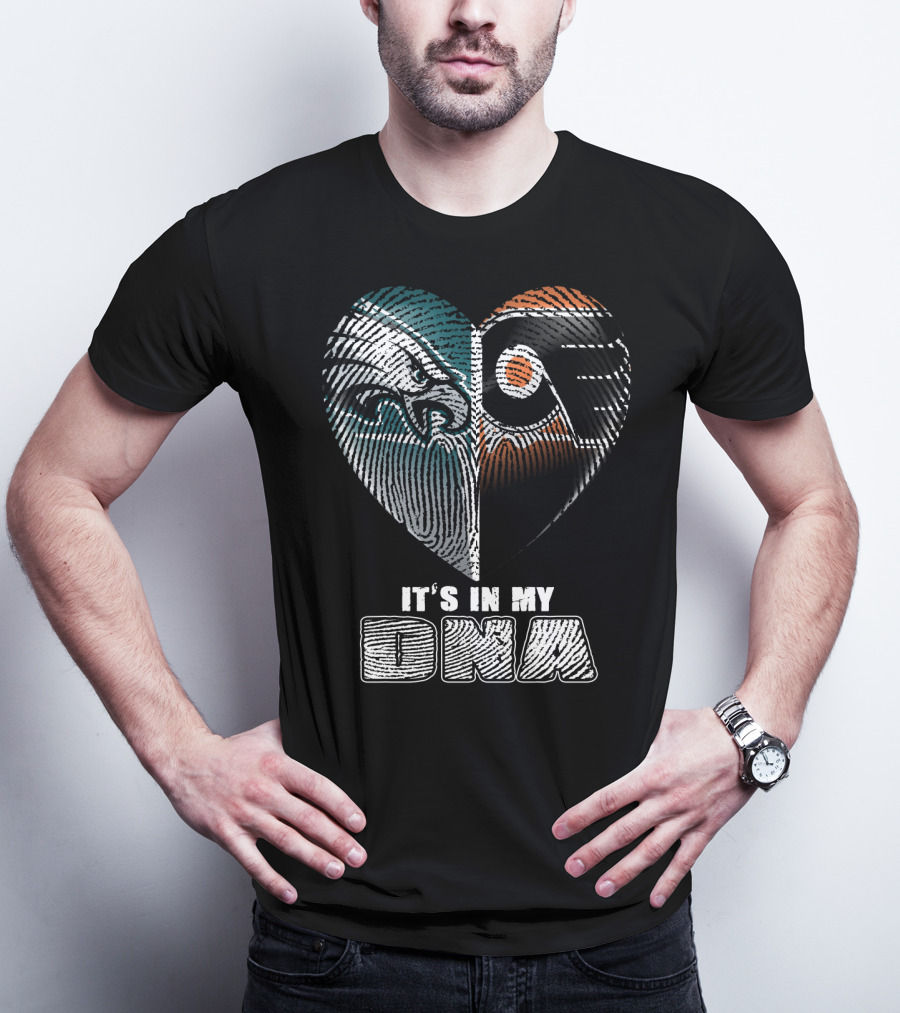 Eagles Flyers It's In My Dna Heart Fingerprint T-Shirt