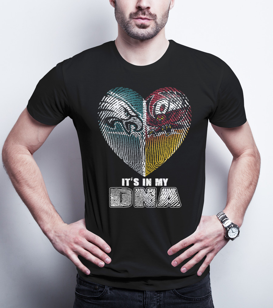 It's In My Dna Eagles Hurricanes Heart Fingerprint T-Shirt