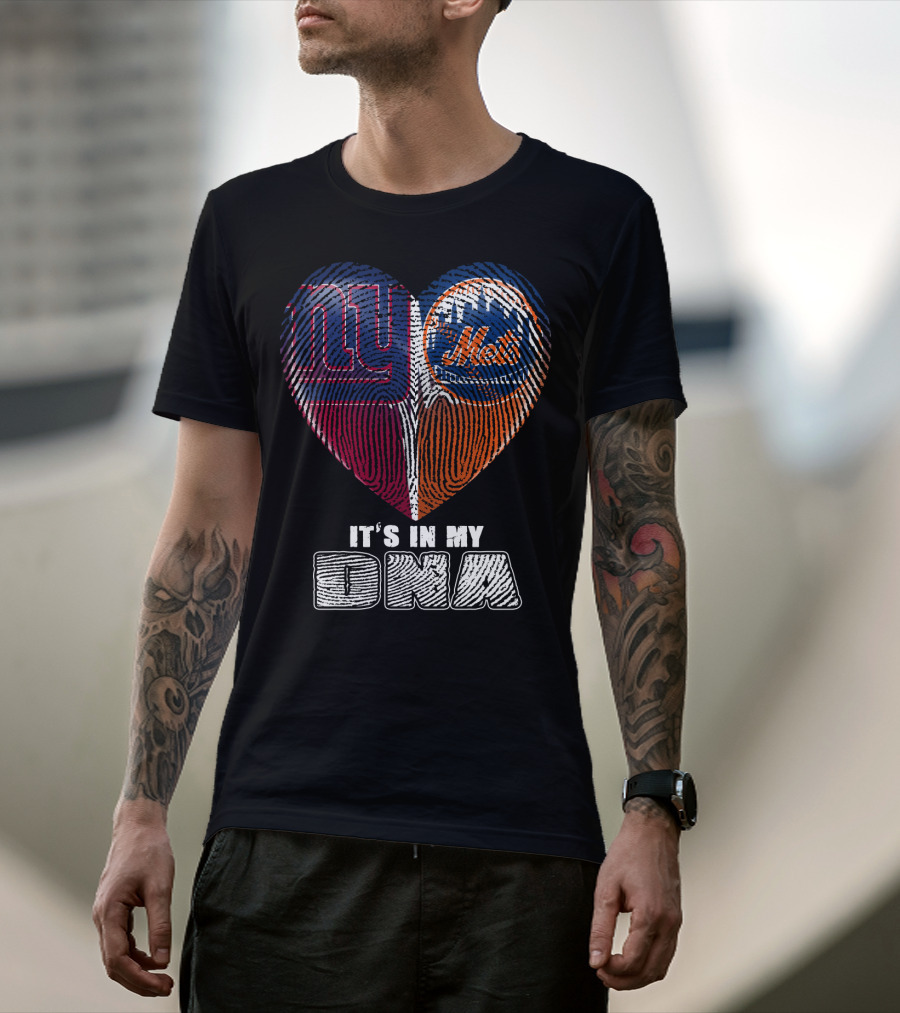 It's In My Dna Ny Giants Mets Fingerprint Heart T-Shirt