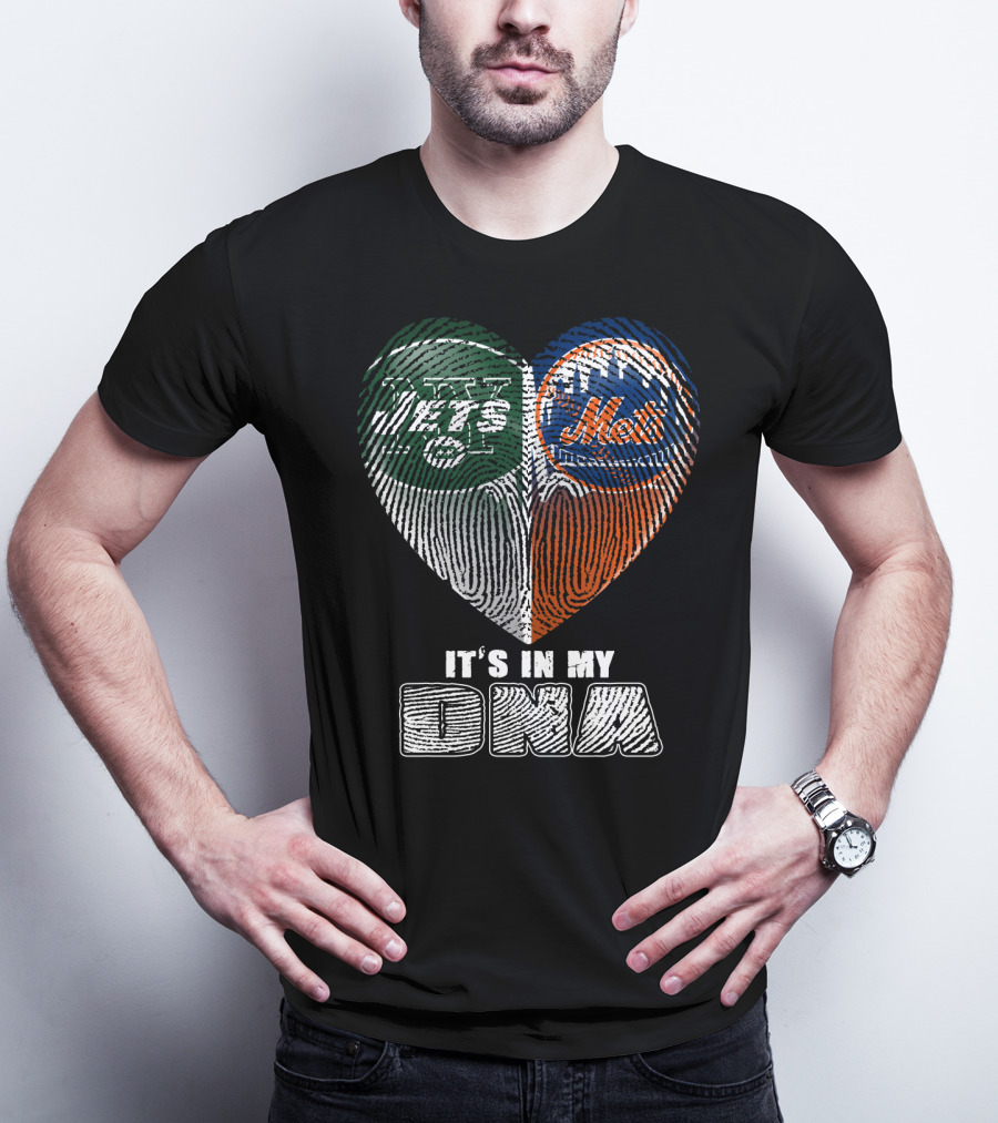 Jets Mets It's In My Dna Fingerprint Heart T-Shirt