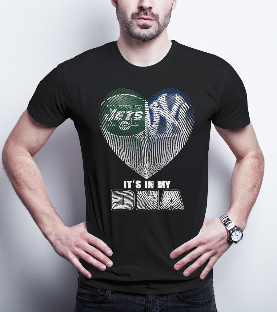 It's In My Dna Jets Yankees Fingerprint Heart T-Shirt