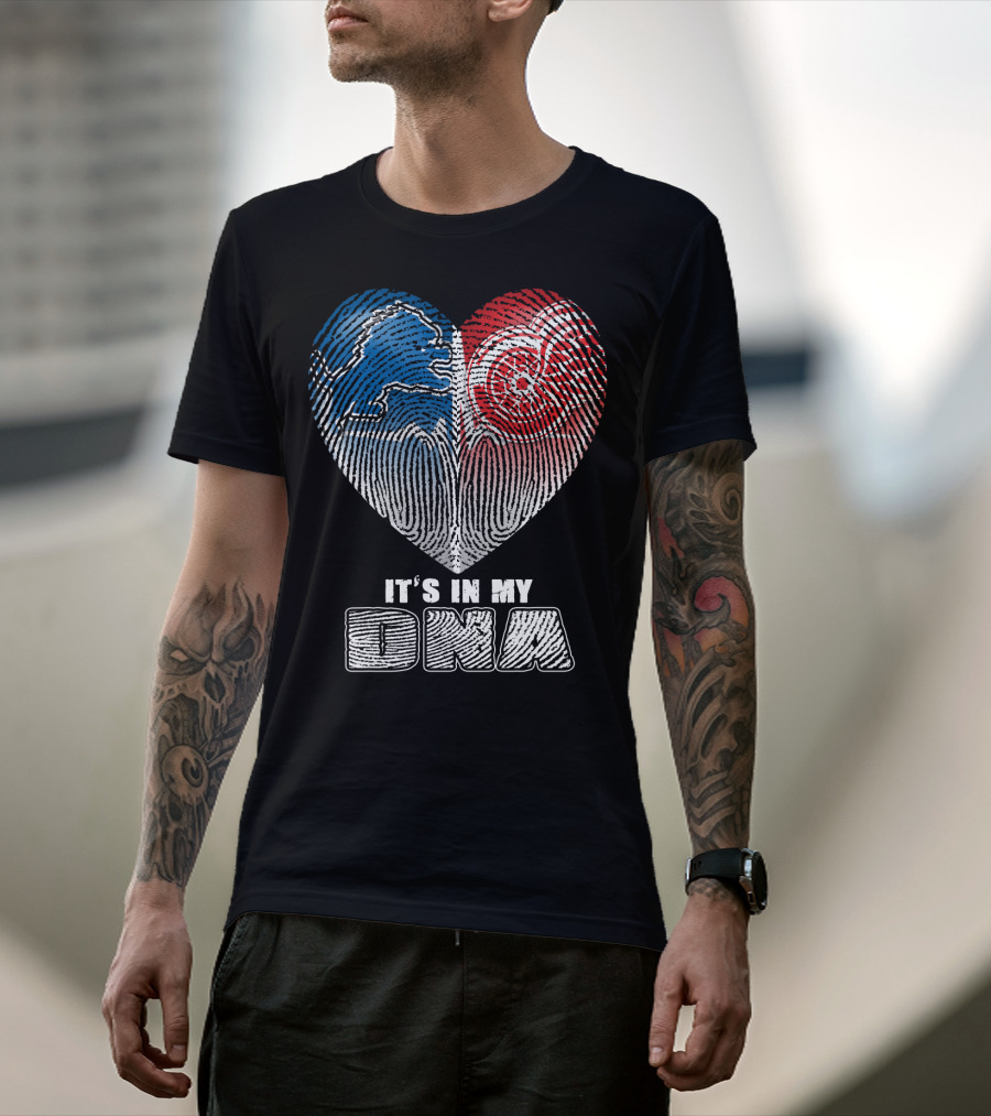 It's In My Dna Detroit Lions Red Wings Fingerprint Heart T-Shirt