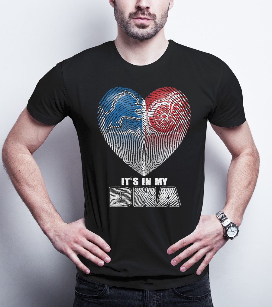 It's In My Dna Detroit Lions Red Wings Fingerprint Heart T-Shirt