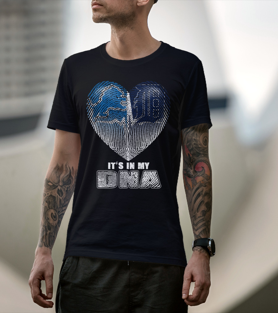 It's In My Dna Detroit Lions Tigers Heart Fingerprint T-Shirt