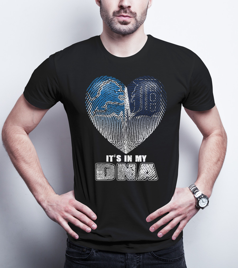 It's In My Dna Detroit Lions Tigers Heart Fingerprint T-Shirt