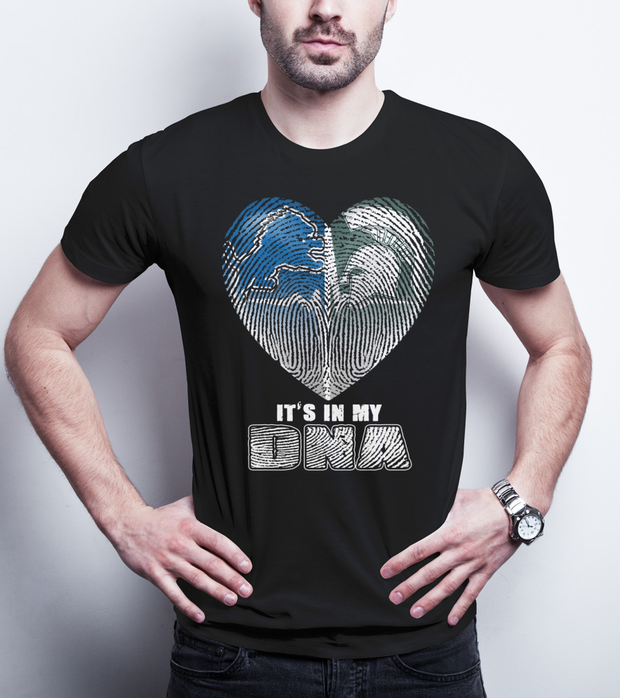 It's In My Dna Detroit Lions Michigan State Fingerprint Heart T-Shirt
