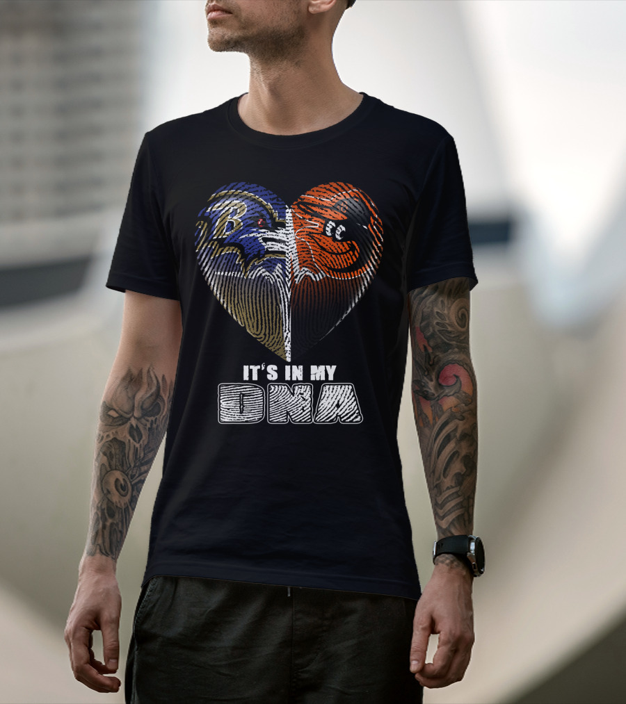 It's In My Dna Ravens Orioles Heart Fingerprint T-Shirt