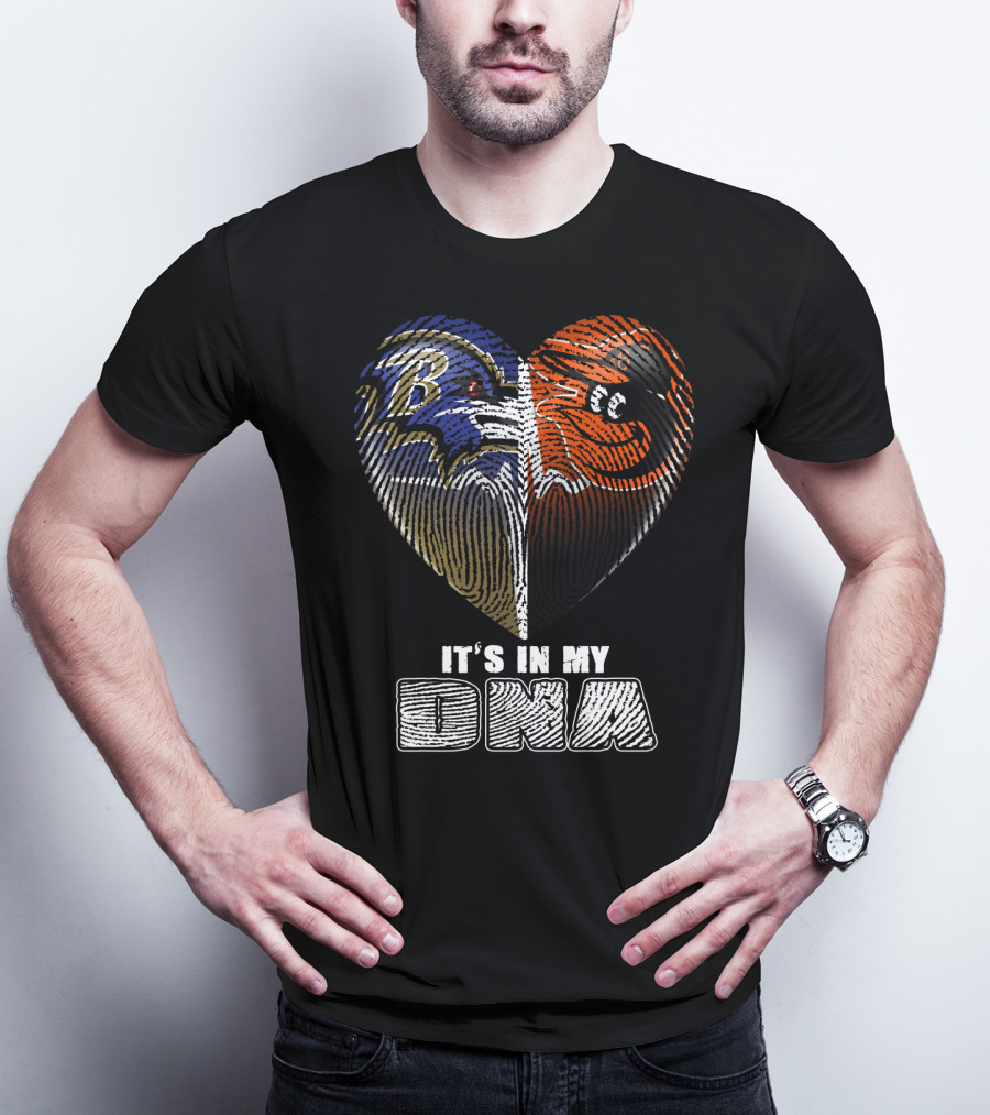 It's In My Dna Ravens Orioles Heart Fingerprint T-Shirt