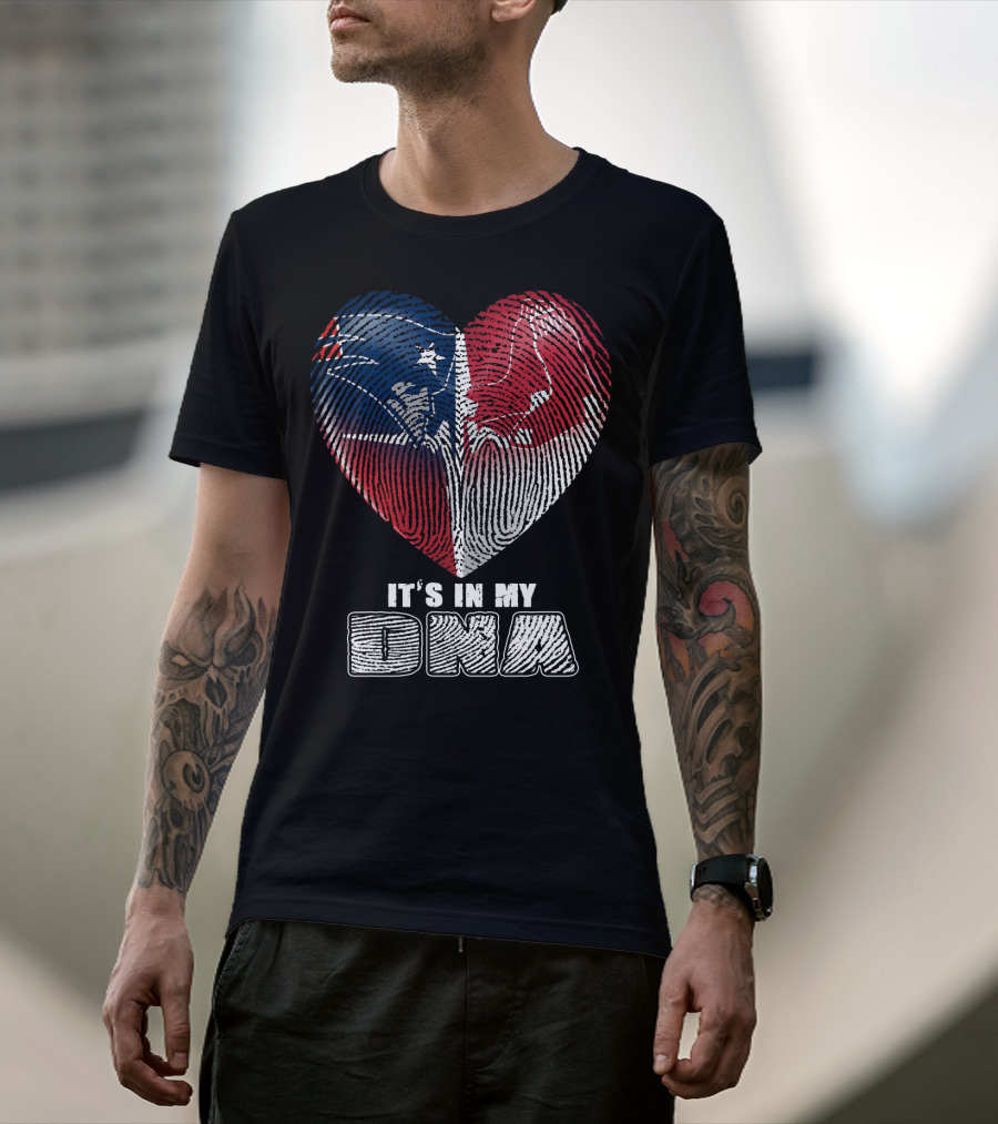 It's In My Dna Patriots Red Sox Heart Fingerprint T-Shirt