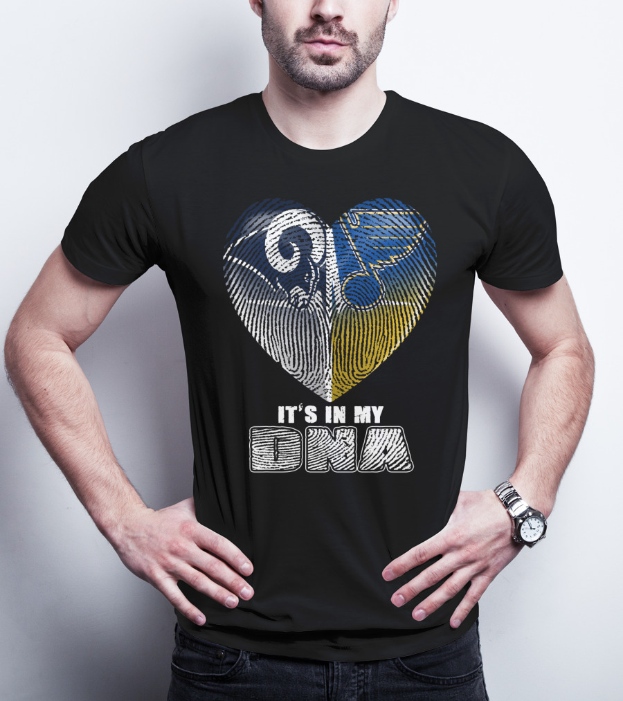It's In My Dna Rams Blues Heart Fingerprint T-Shirt
