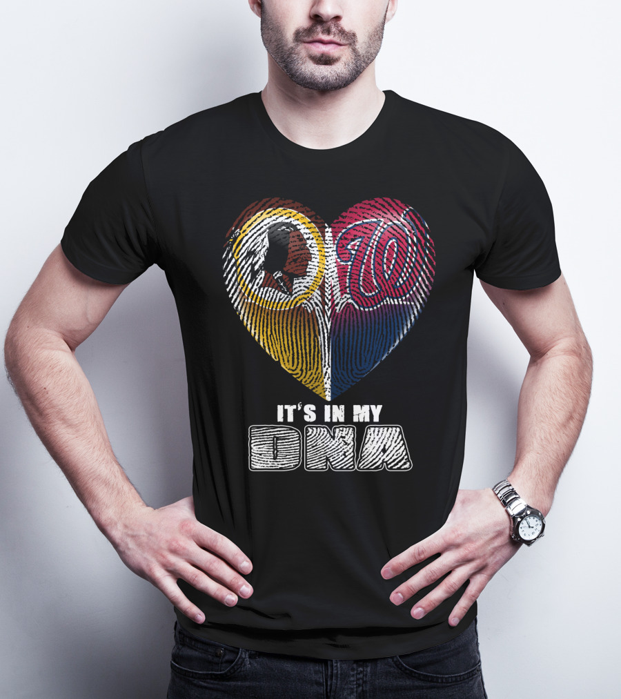 It's In My Dna Washington Redskins Washington Nationals Heart Fingerprint T-Shirt