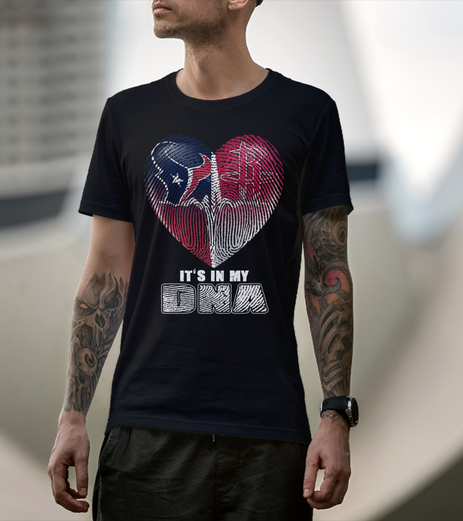 It's In My Dna Houston Texans Houston Rockets Heartbeat Fingerprint T-Shirt