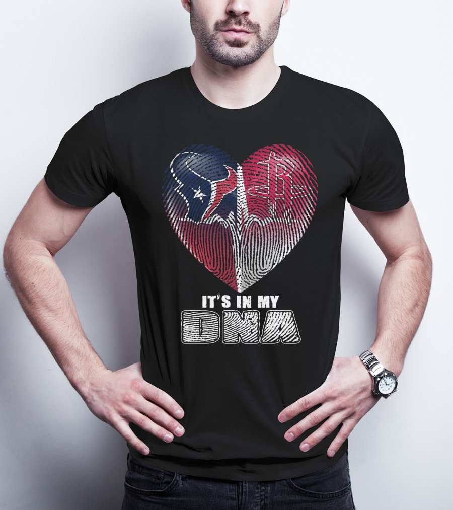 It's In My Dna Houston Texans Houston Rockets Heartbeat Fingerprint T-Shirt