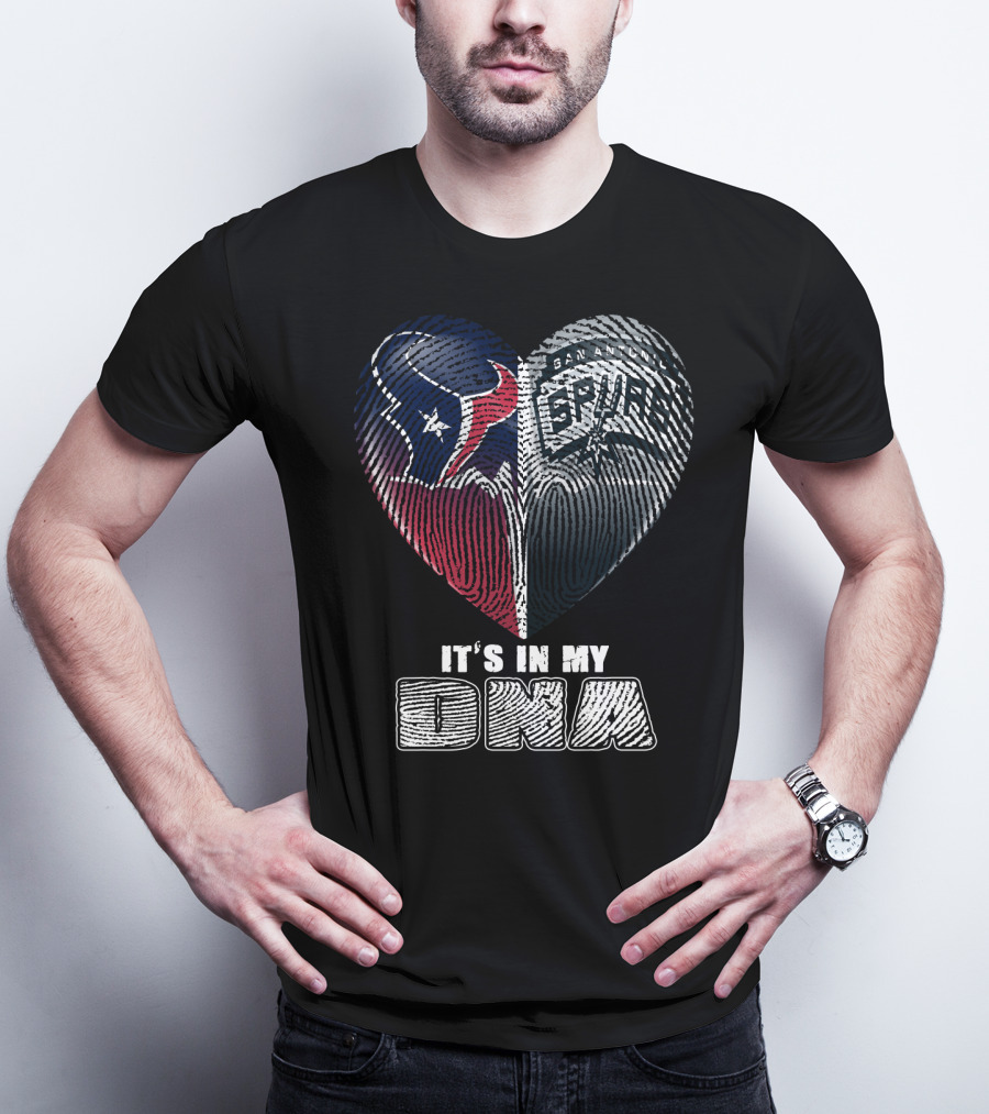 It's In My Dna Houston Texas San Antonio Spurs Heart Fingerprint T-Shirt