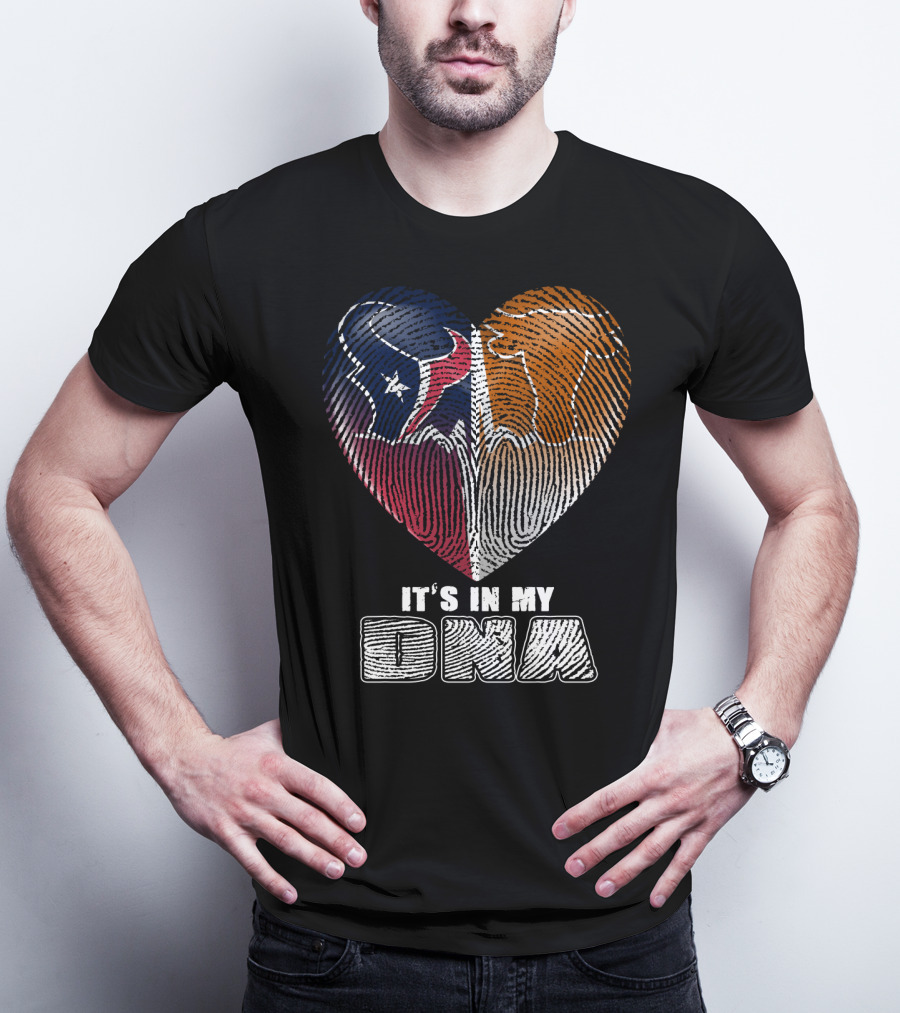 It's In My Dna Texans And Longhorns Heart Fingerprint T-Shirt