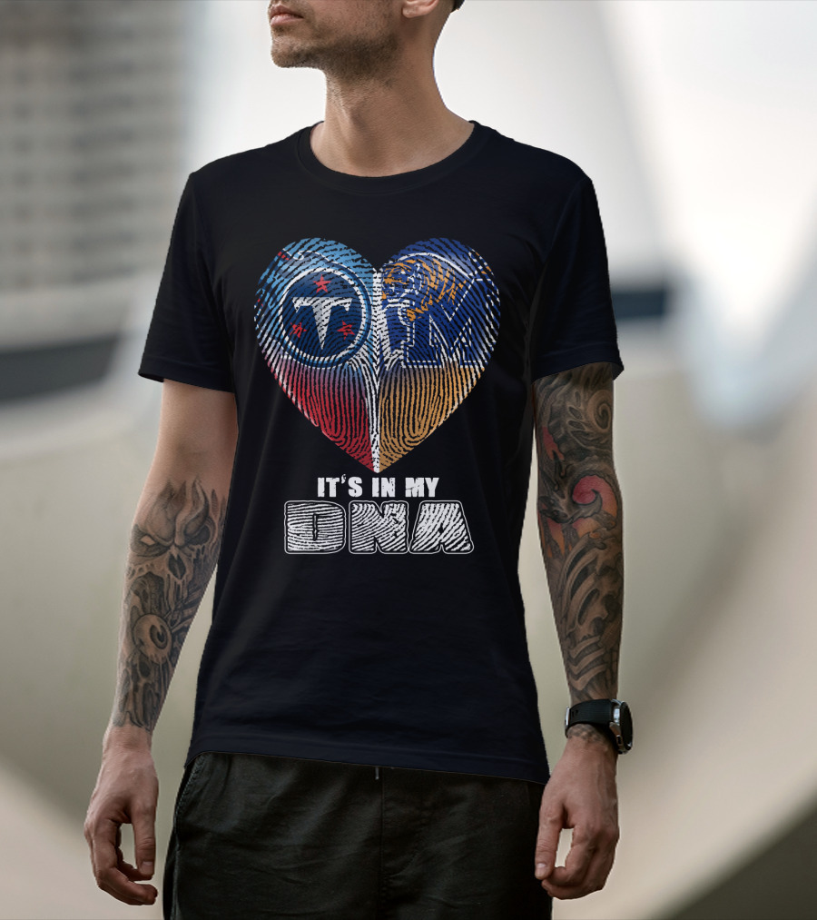 It's In My Dna Tennessee Titans Memphis Tigers Fingerprint Heart T-Shirt