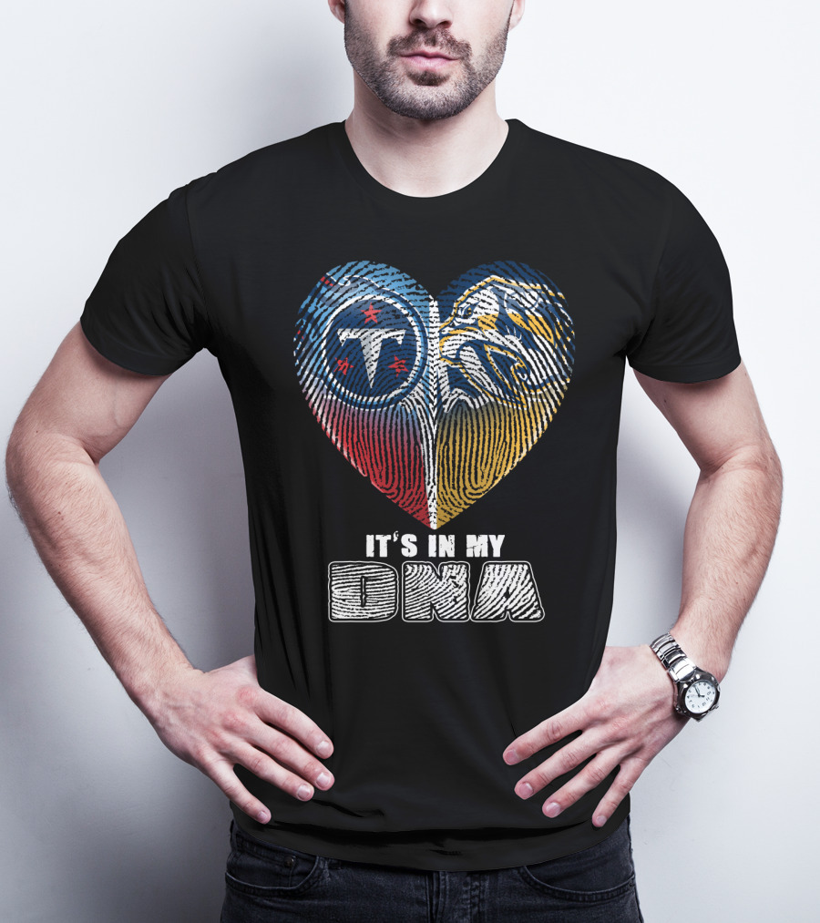 It's In My Dna Tennessee Titans Predators Heart Fingerprint T-Shirt