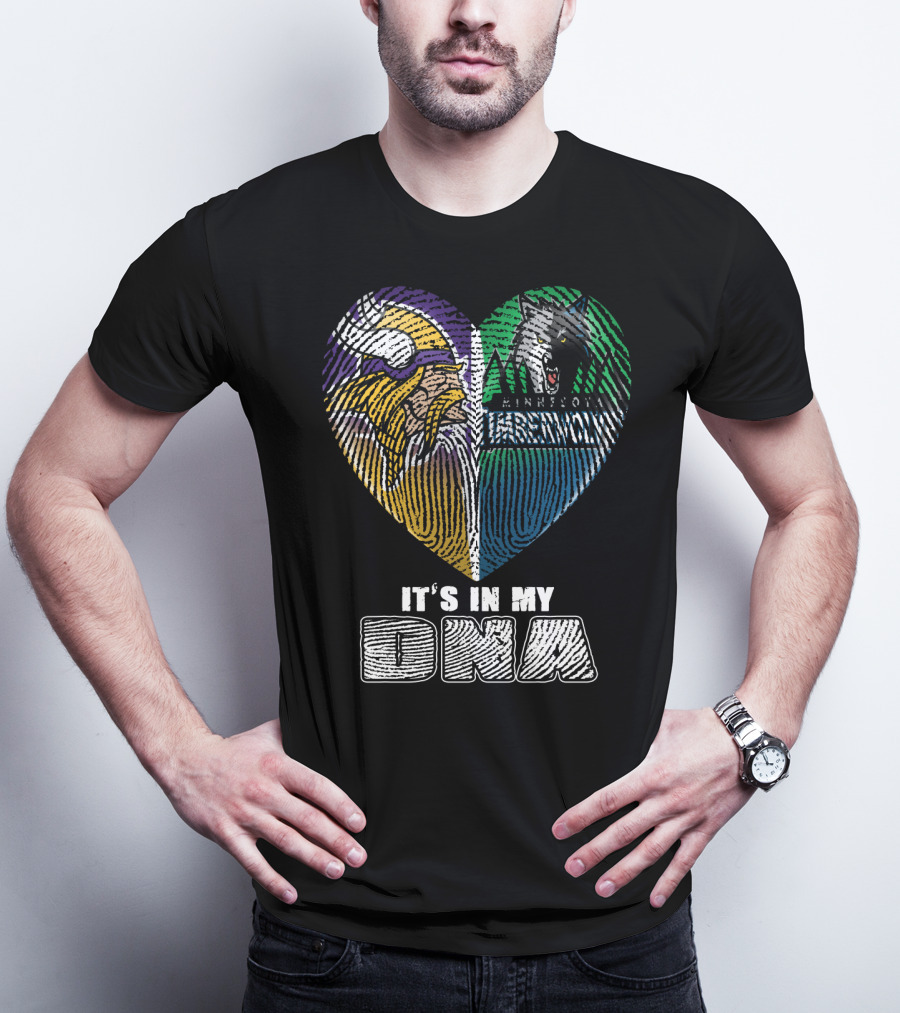 It's In My Dna Minnesota Vikings Timberwolves Heart Fingerprint T-Shirt