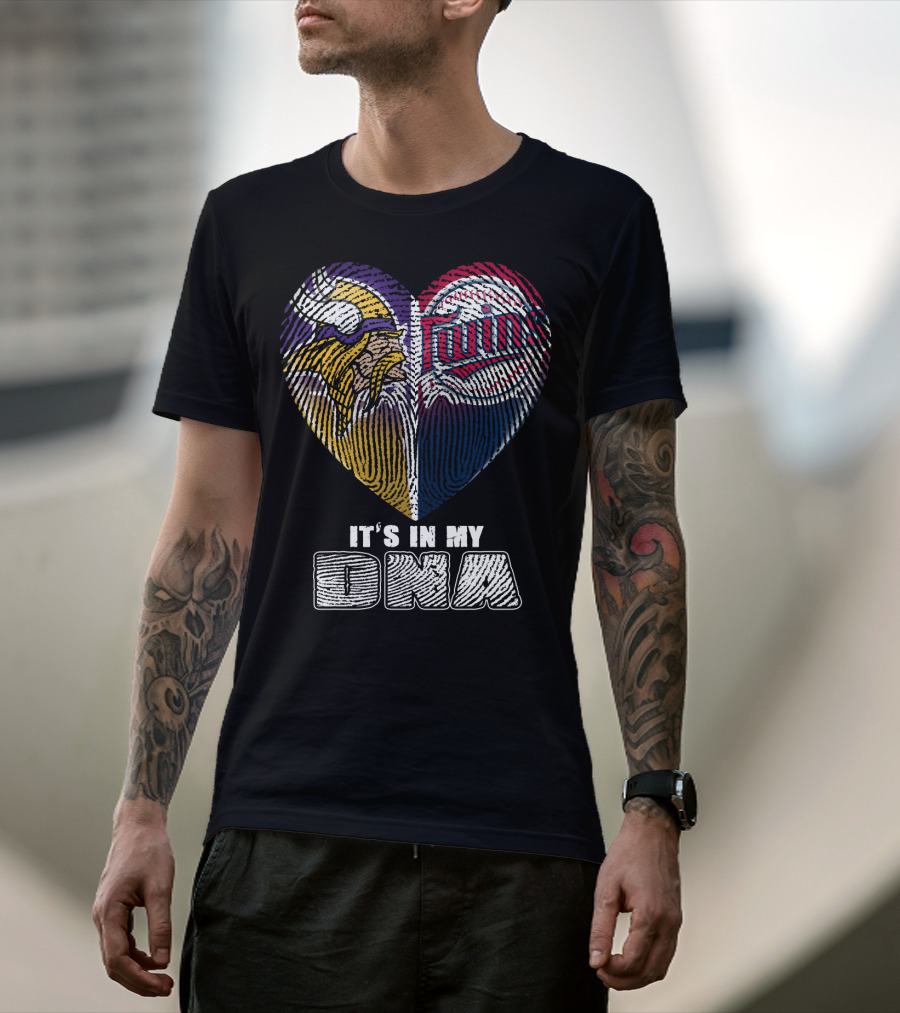 Vikings Twins Fingerprint Heart It's In My Dna T-Shirt