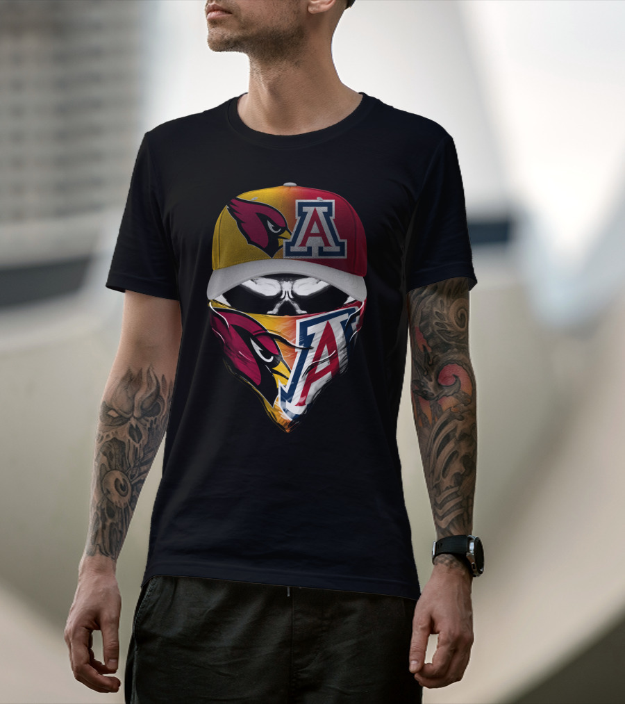Arizona Cardinals And University Of Arizona Wildcats Fan Mask 'Skum 031' T-Shirt
