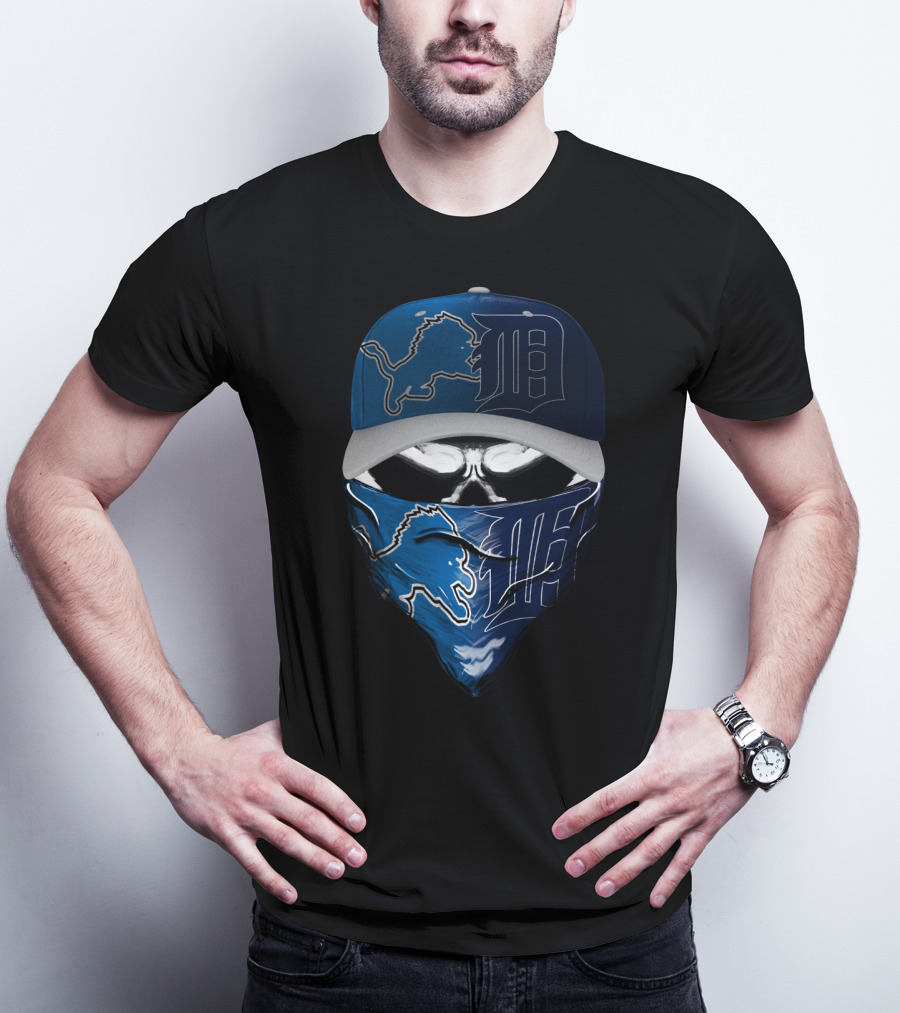 Detroit Lions Face Cover And Cap T-Shirt