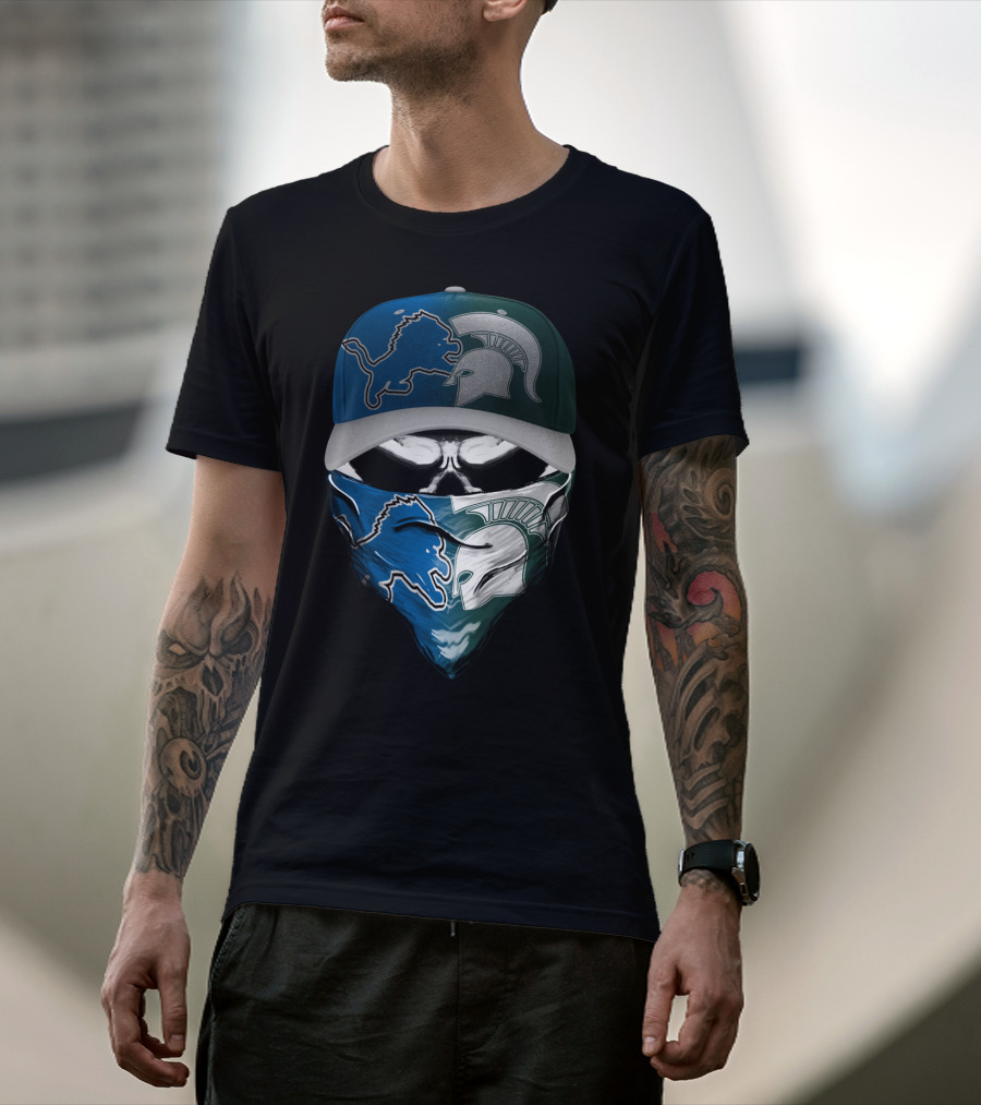 Detroit Lions Spartan Skull Skum 076 T-Shirt