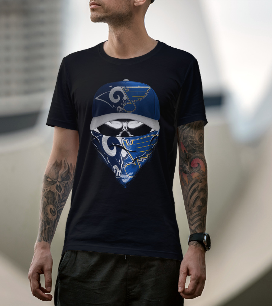 Blue Rams And Wings Logos Hat And Bandana T-Shirt