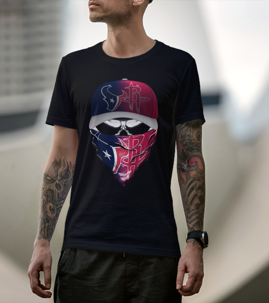 Houston Texans Rockets Combo Skull Bandana Hat T-Shirt