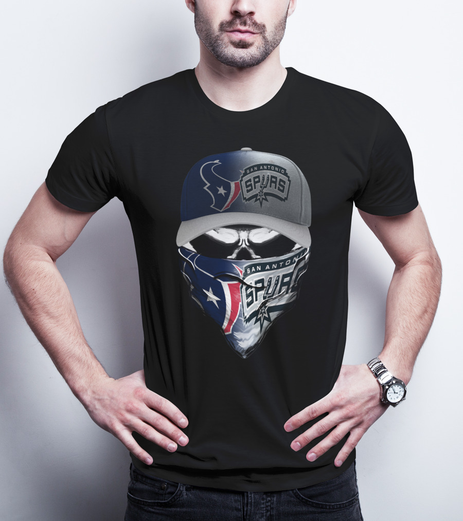 San Antonio Spurs And Houston Texans Skull Mask Combo T-Shirt