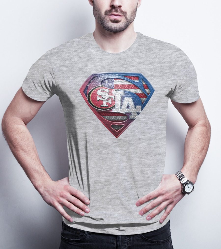 Sf La Superman Shield American Flag Hintergrund T-Shirt