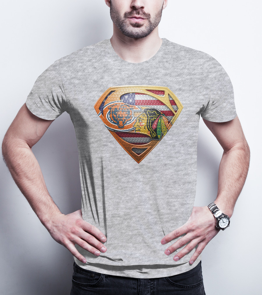 Chicago Bears Blackhawks American Flag Superman T-Shirt