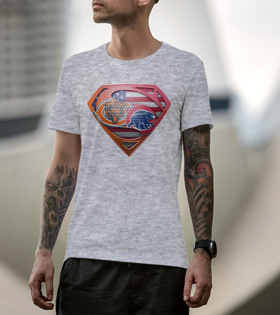 Superman Shield Chicago Bears American Flag Crest T-Shirt