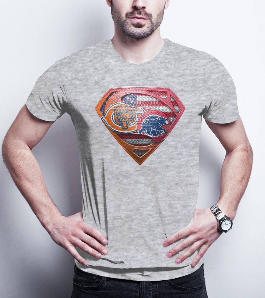 Superman Shield Chicago Bears American Flag Crest T-Shirt