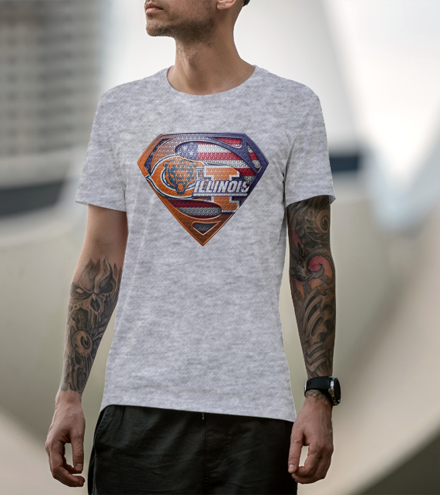 Superman Logo Bears Illinois American Flag T-Shirt