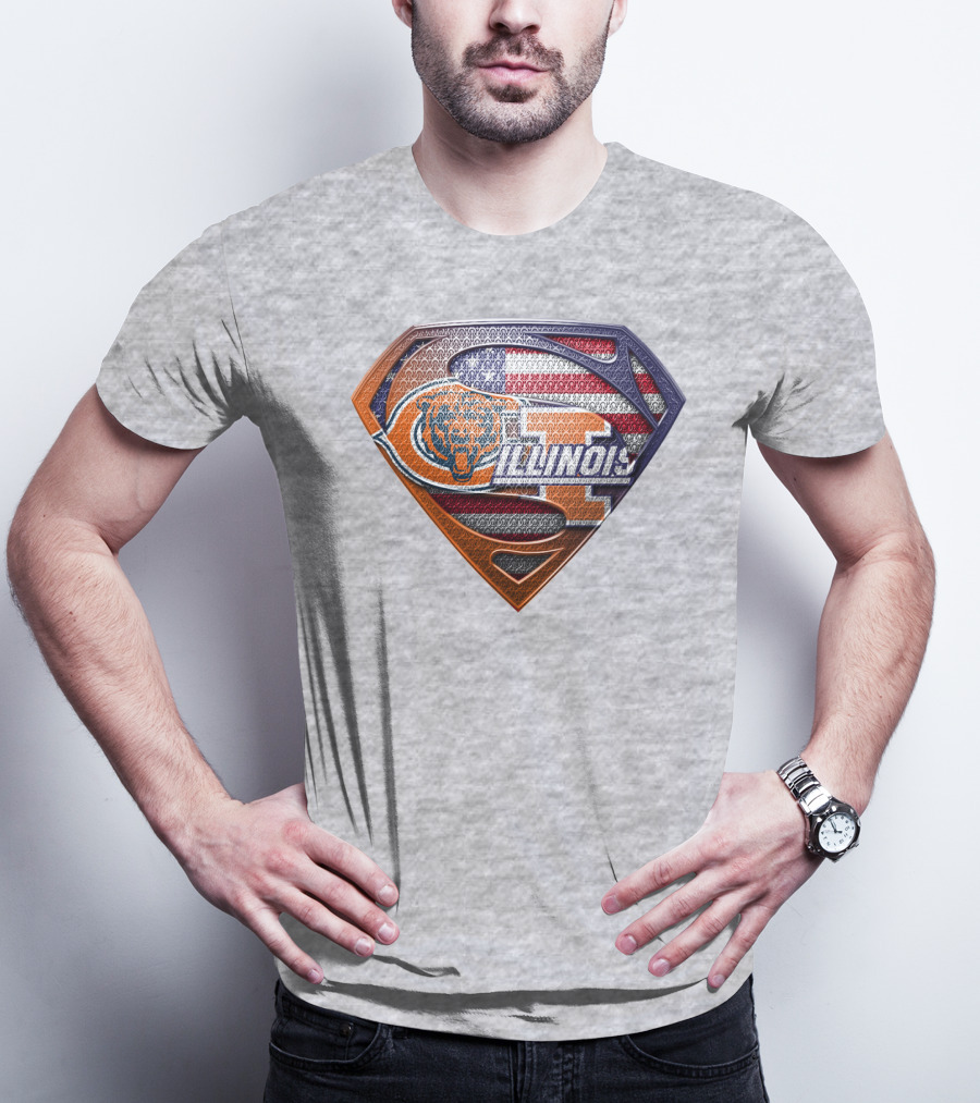 Superman Logo Bears Illinois American Flag T-Shirt
