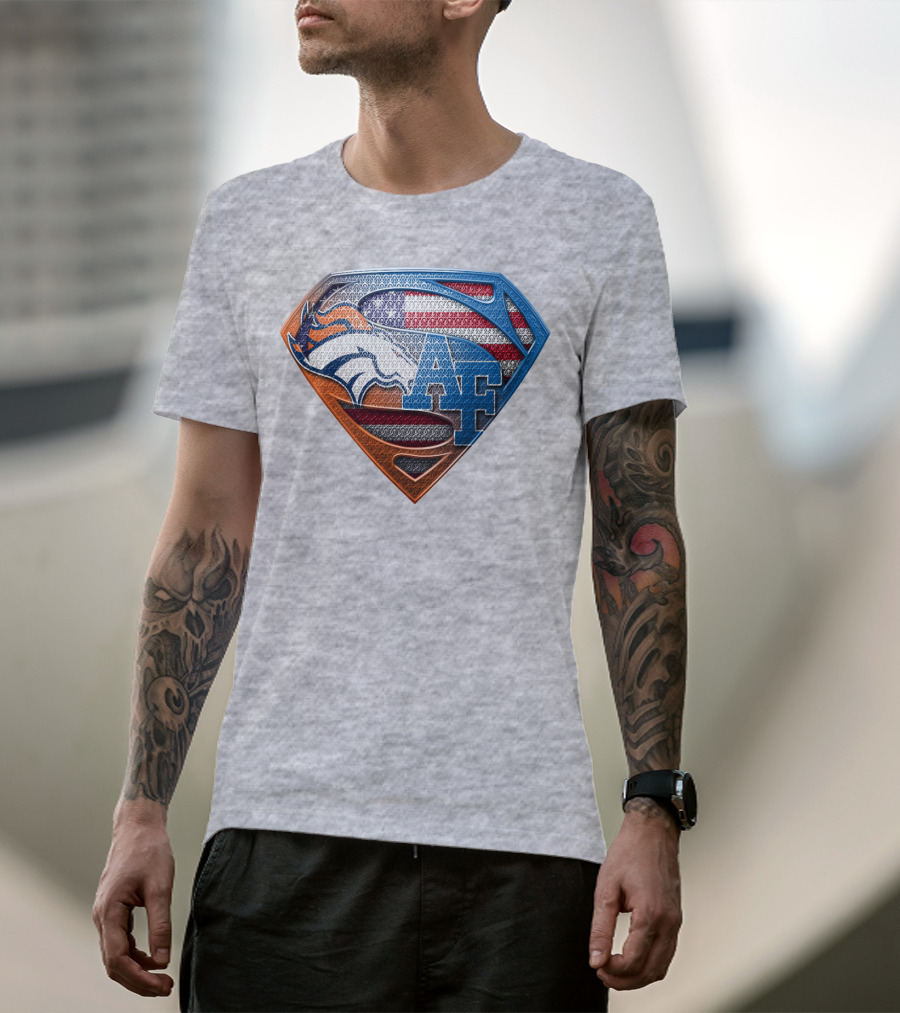 Air Force Falcons Denver Broncos American Flag Shield T-Shirt