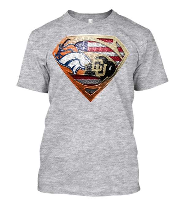 Denver Broncos Colorado Buffaloes American Flag Superman Logo Mashup T-Shirt