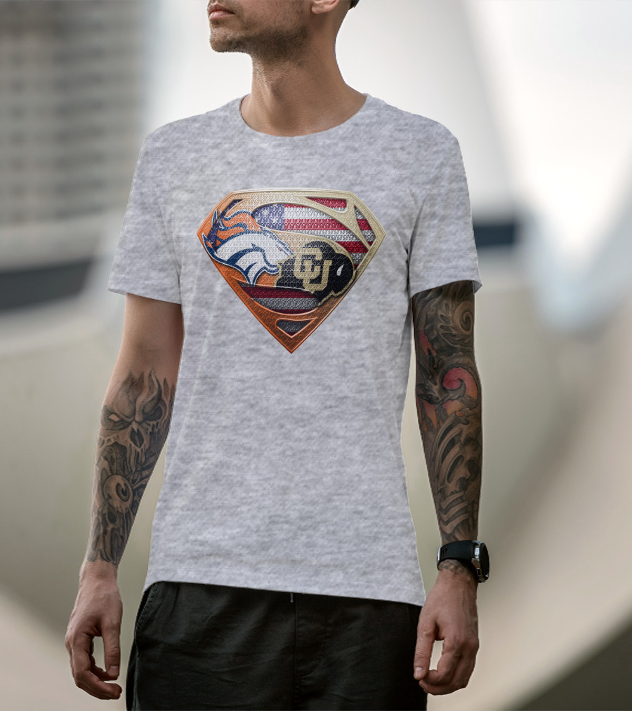 Denver Broncos Colorado Buffaloes American Flag Superman Logo Mashup T-Shirt