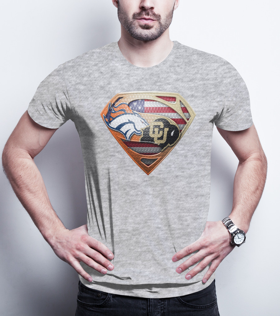 Denver Broncos Colorado Buffaloes American Flag Superman Logo Mashup T-Shirt
