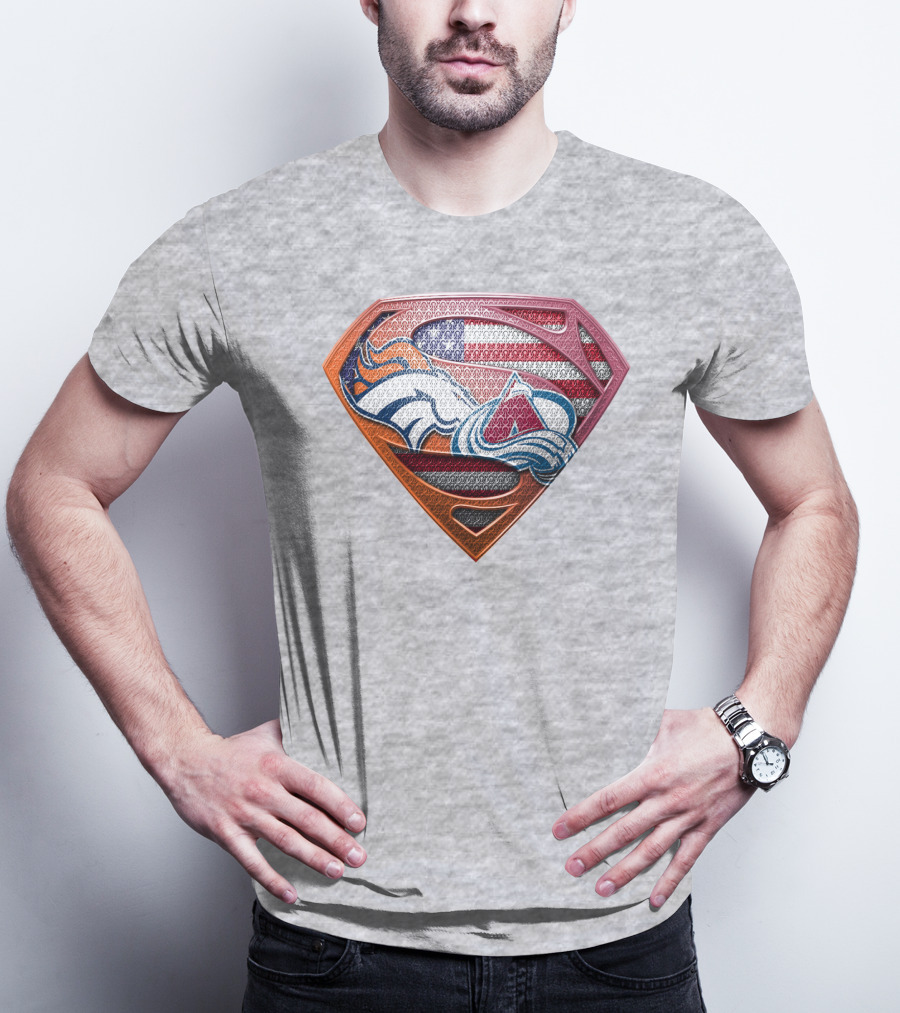 Broncos Avalanche Usa Flag Superman Shield T-Shirt