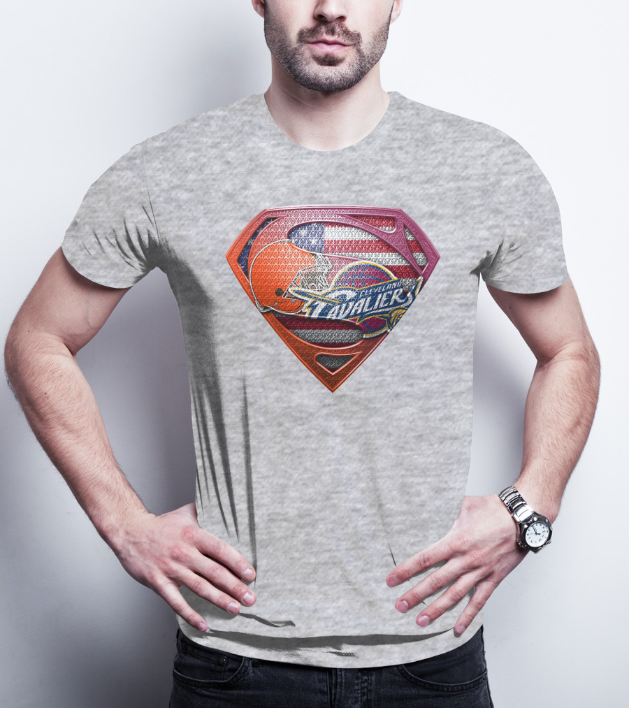 Cleveland Cavaliers Browns Superman American Flag Emblem T-Shirt