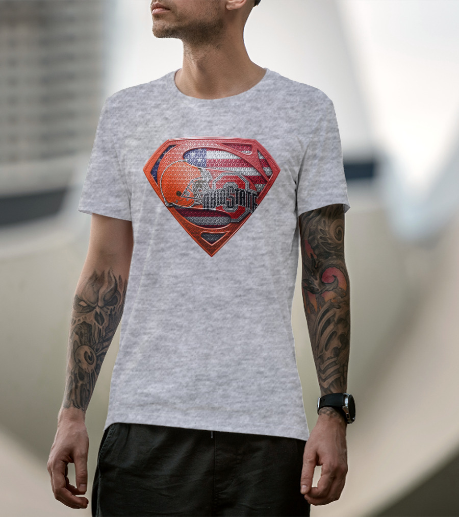 Ohio State Buckeyes American Flag Superman Logo Sps T-Shirt