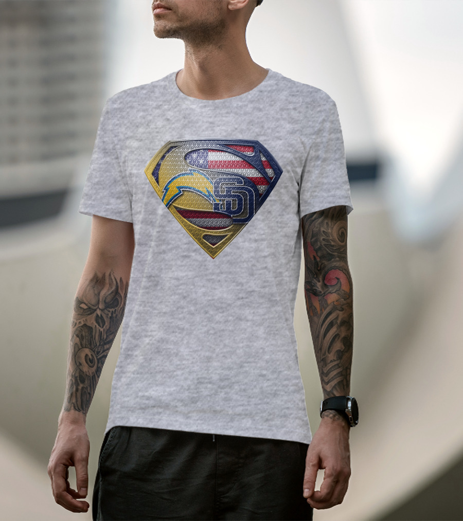 Superman Logo Chargers Sd Padres American Flag T-Shirt