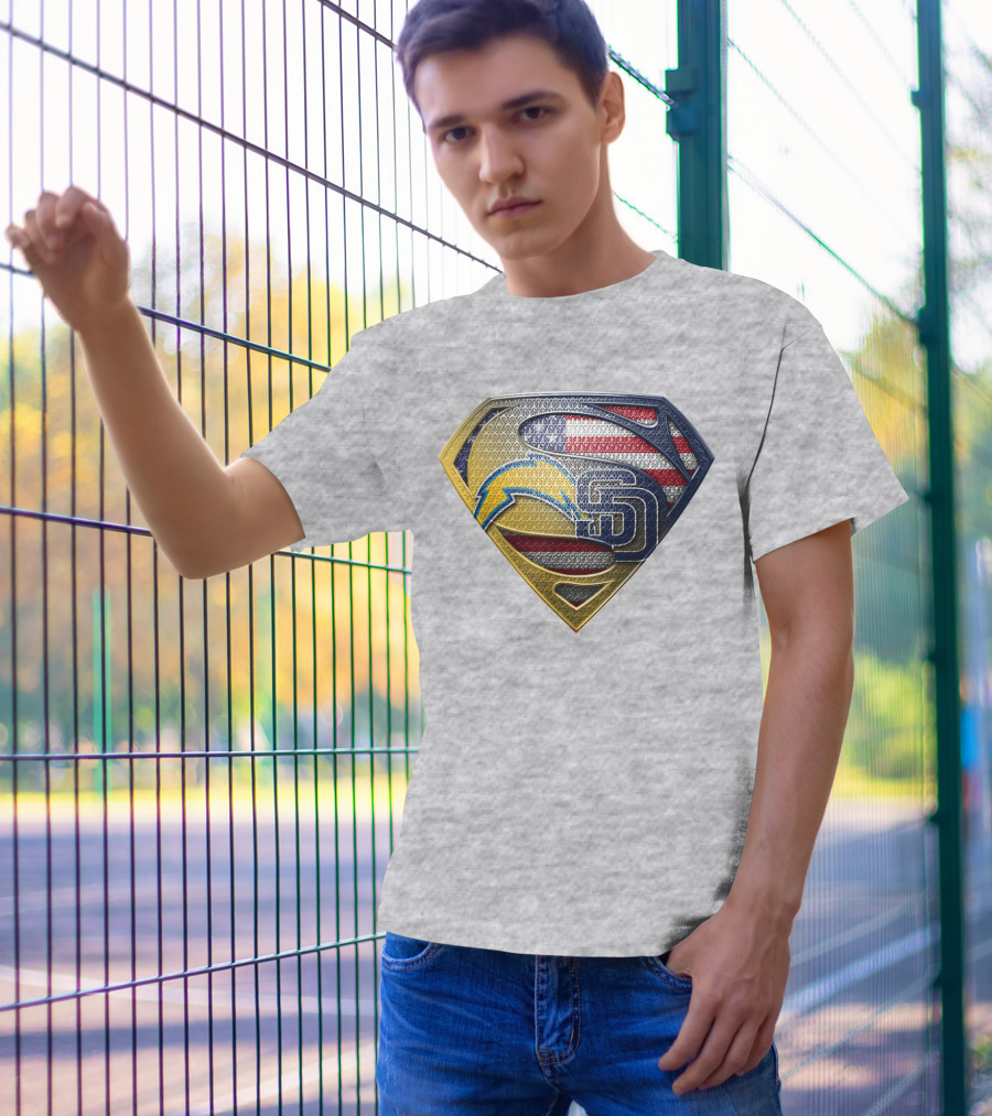 Superman Logo Chargers Sd Padres American Flag T-Shirt