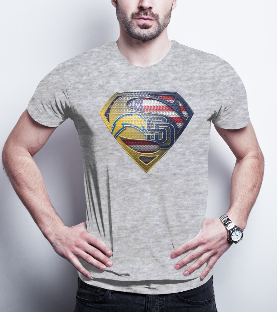 Superman Logo Chargers Sd Padres American Flag T-Shirt